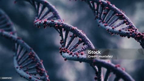 3d Rendering Virus Cells Attacking A Dna On Microscope Background Depth