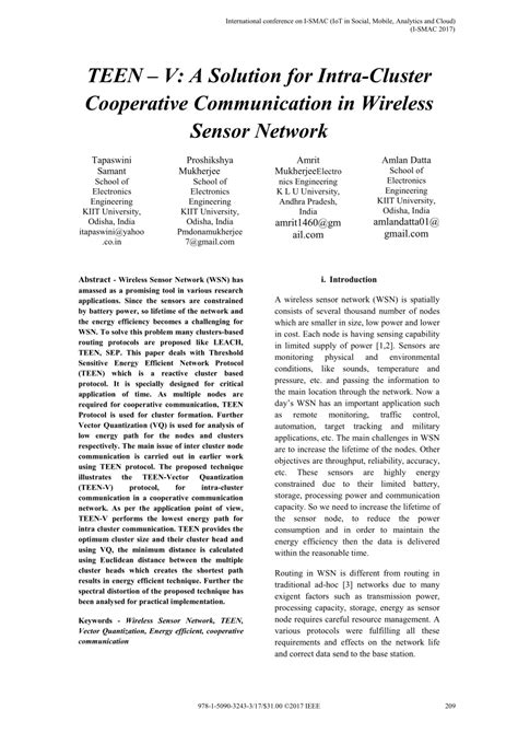 Pdf Teen — V A Solution For Intra Cluster Cooperative Communication In Wireless Sensor Network