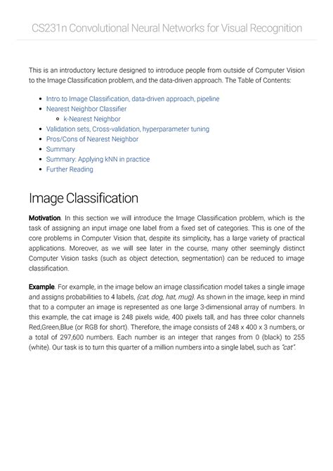 notes image classification cs231n convolutional neural networks for