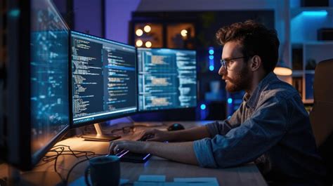 Premium Photo Software Developer Coding Late At Night Aig