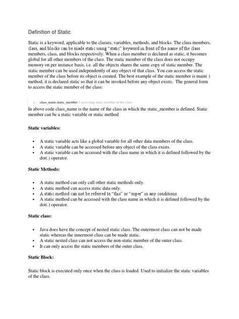 Core Java Static Pdf Class Computer Programming Method