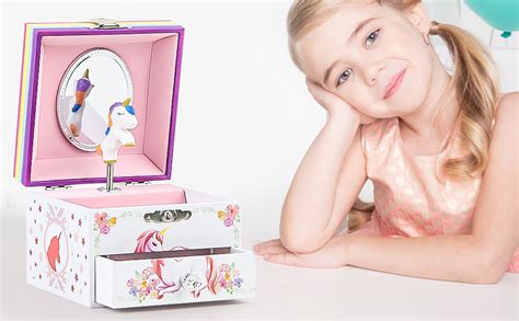 Girls Musical Jewelry Storage Box With Spinning Unicorn