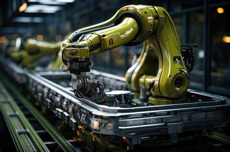 Premium Ai Image Automatic Robotic Arm Assembly Line Production Of Hightech Green Energy