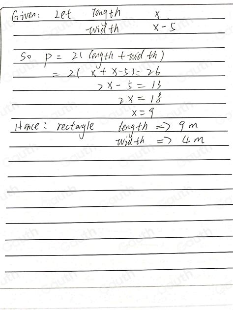 Solved A Rectangular Room Is 5 Meters Longer Than It Is Wide And Its Perimeter Is 26 Meters