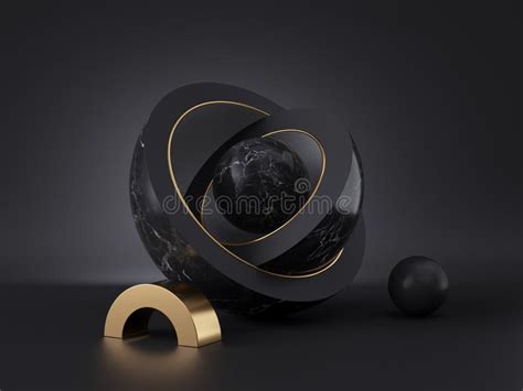 3d Render Abstract Geometric Shapes Black Minimal Background Marble