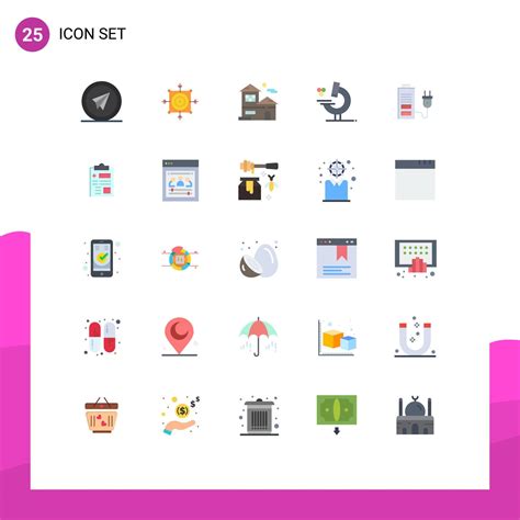 User Interface Pack Of 25 Basic Flat Colors Of Acumulator Microscope Arrow Education Building