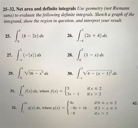 solved 25 32 net area and definite integrals use geometry