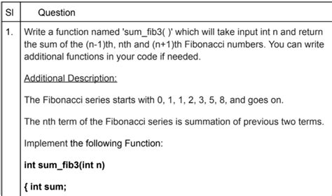 Solved SI Question 1 Write A Function Named Sum Fib3 Chegg Com
