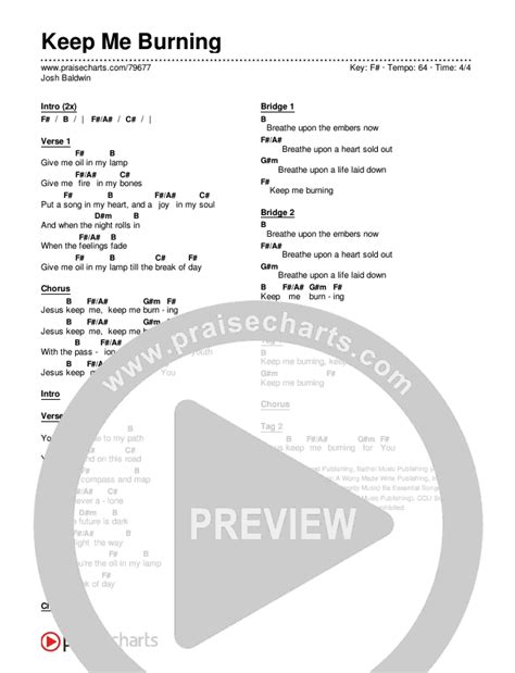Keep Me Burning Chords Pdf Josh Baldwin Praisecharts