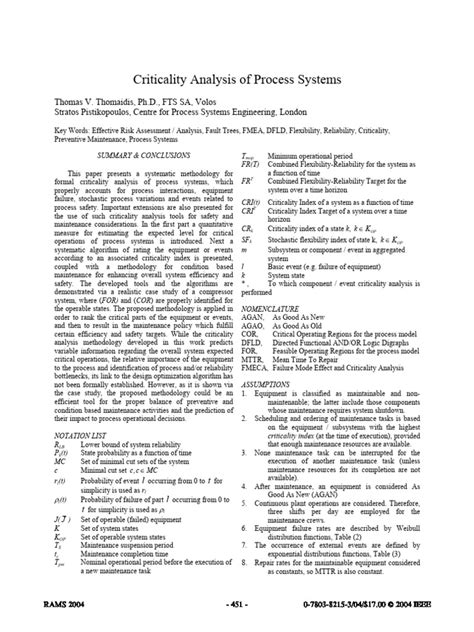Criticality Analysis Of Process Systems Pdf Reliability Engineering System