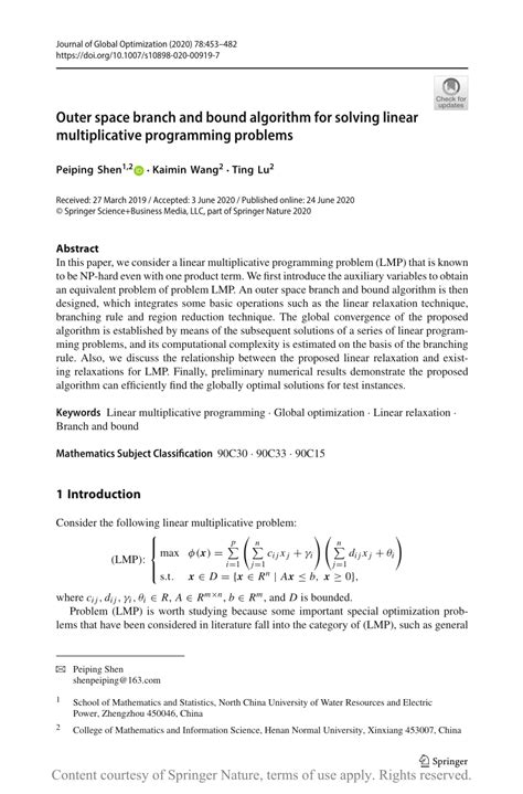 outer space branch and bound algorithm for solving linear