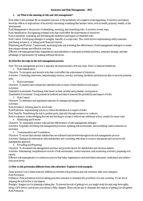 Insurance - Adrita - Insurance and Risk Management – 2022 (a) What is the meaning of risk and ...