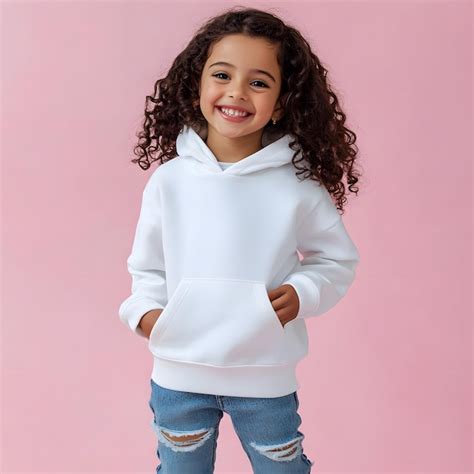 A Young Girl Wearing A White Hoodie That Says Shes Wearing A Hoodie