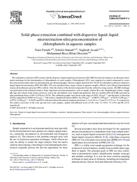 Pdf Solid Phase Extraction Combined With Dispersive Liquid Liquid Microextraction Ultra