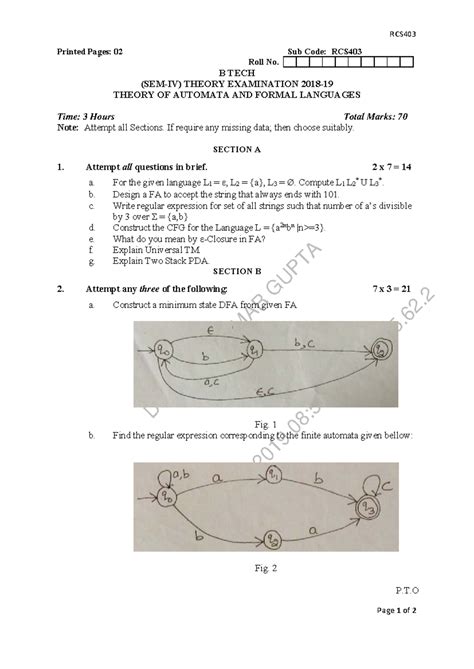 Theory OF Automata AND Formal Languages RCS DR VIJAY KUMAR GUPTA May