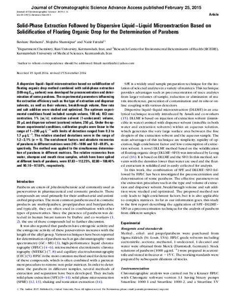Pdf Solid Phase Extraction Followed By Dispersive Liquid Liquid Microextraction Based On