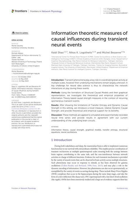 Pdf Information Theoretic Measures Of Causal Influences During Transient Neural Events