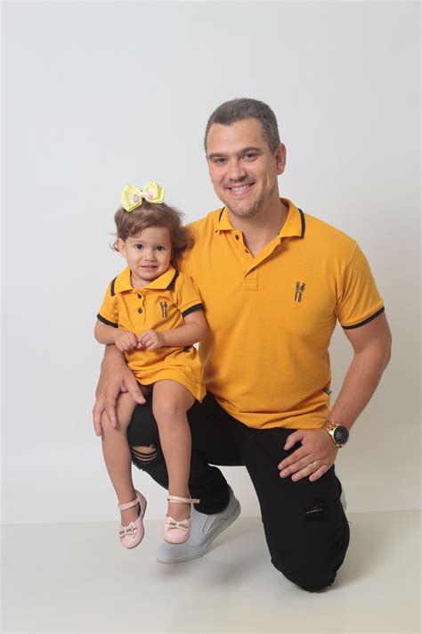 Pai E Filha Kit Pe As Camisa Vestido Polo Mostarda
