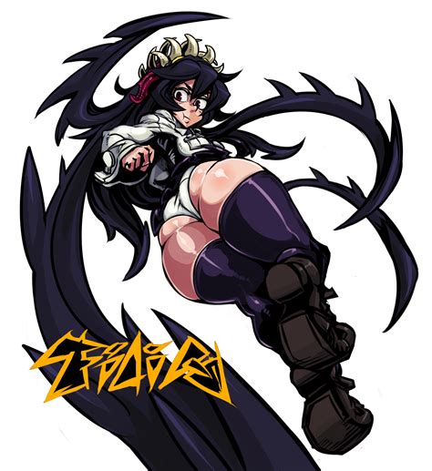 Rule 34 Ass Black Hair Filia Skullgirls From Below Miniskirt
