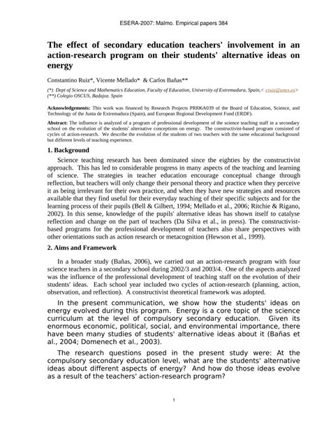 Pdf The Effect Of Secondary Education Teachers Involvement In An Action Research Program On