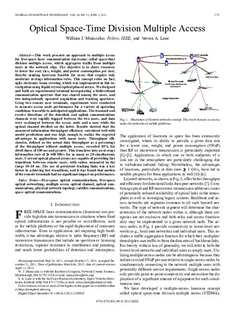 Pdf Optical Space Time Division Multiple Access William Miniscalco