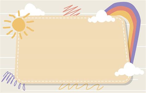 Cute Rectangle Note Frame Background Sun Rainbow Cloud 6862454 Vector