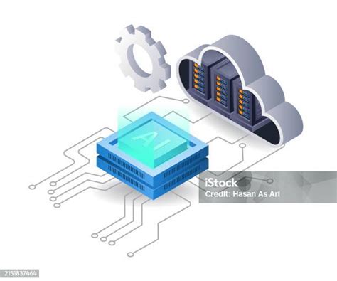 인공 지능 클라우드 서버 네트워크 인포 그래픽 3d 그림 평면 아이소 메트릭 벡터에 대한 스톡 벡터 아트 및 기타 이미지