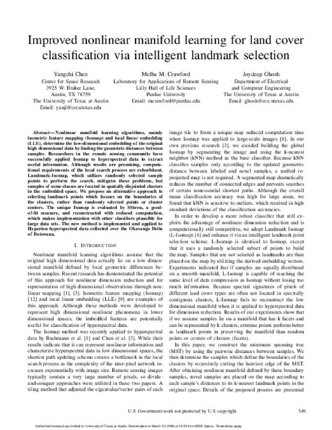Pdf Improved Nonlinear Manifold Learning For Land Cover Classification Via Intelligent