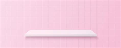 흰색 선반이 있는 분홍색 타일 욕실 벽 부엌이나 욕실의 세라믹 격자 바닥 분홍색 타일 사각형 모자이크 여성을 위한 현실적인 선반 목욕 Bg 패션 또는 화장품 프레젠테이션