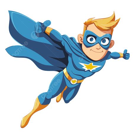 비행 슈퍼 히어로 벡터 스티커 클립 아트 공기를 통해 비행하는 파란색 옷을 입고 만화 슈퍼 히어로 상표 클립 아트 Png