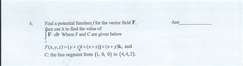 solved find a potential function f for the vector field f