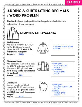 Adding And Subtracting Decimals Word Problems TPT