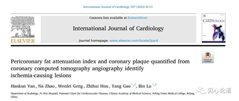健心知著 冠脉cta定量分析的冠周脂肪衰减指数和冠脉斑块可识别引起缺血的病变 严道医声网