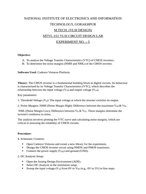 Dc Characteristics Of Cmos Inverters Analysis Of Voltage Transfer Characteristics Vtc And