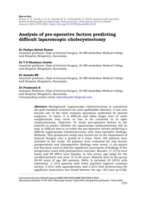 Pdf Analysis Of Pre Operative Factors Predicting Difficult Laparoscopic Cholecystectomy
