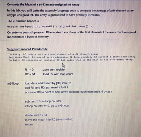 Solved Compute The Mean Of A 64 Element Unsigned Int Array