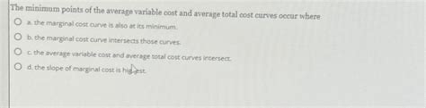Solved The Minimum Points Of The Average Variable Cost And Chegg