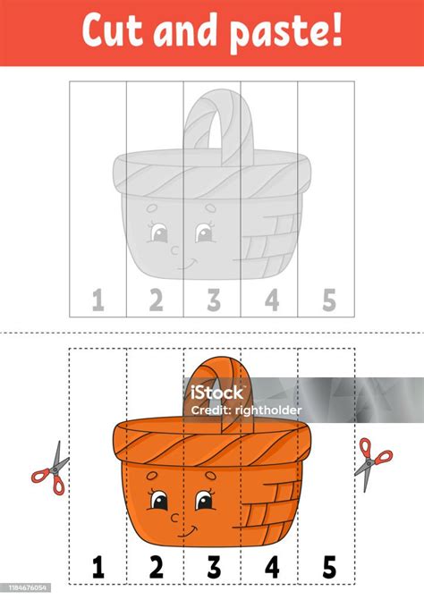 학습 번호 잘라 접착제 교육 개발 워크 시트 아이들을위한 게임 활동 페이지 재미있는 캐릭터 유치원 수수께끼 플랫 절연 벡터 그림입니다 귀여운 만화 스타일입니다 개념에 대한