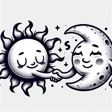 Sun And Moon Duo A Doodle Of A Cheerful Sun Shaking Hands With A Stock