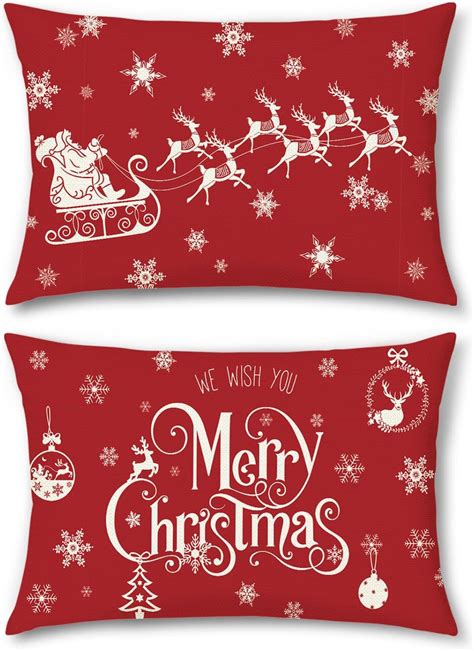 Bonhause Merry Christmas Lumbar Pillow Covers 12 X 20 Inch