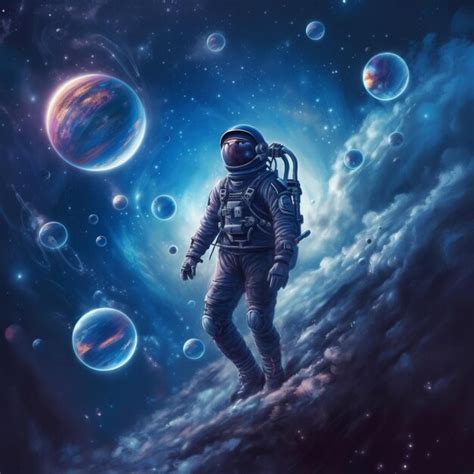 Premium AI Image Astronaut In Outer Space With Planets And Stars In
