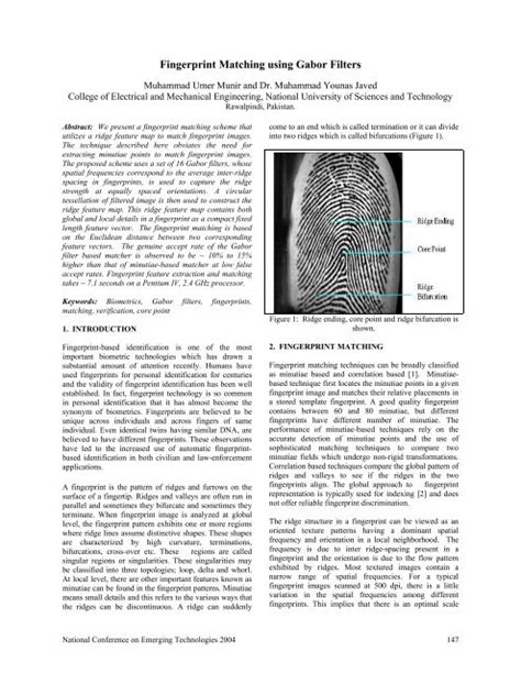 Fingerprint Matching Using Gabor Filters Szabist