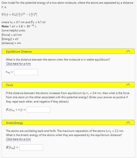 Solved One Model For The Potential Energy Of A Two Atom