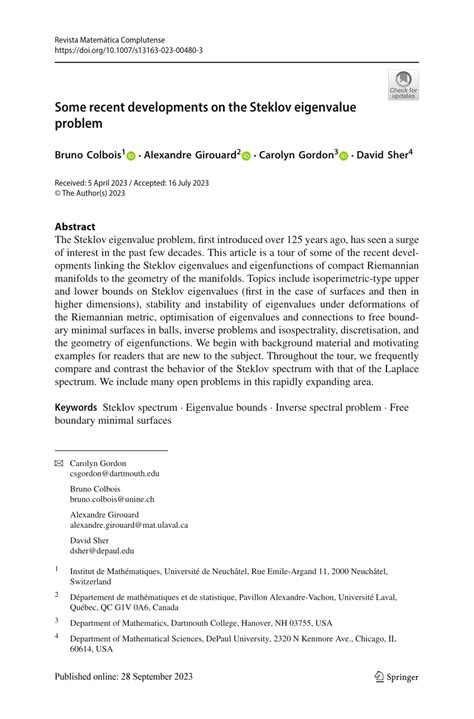 Pdf Some Recent Developments On The Steklov Eigenvalue Problem