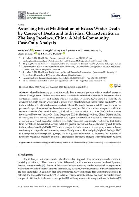 Pdf Assessing Effect Modification Of Excess Winter Death By Causes Of