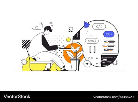 Devops Web Concept In Flat Outline Design Vector Image