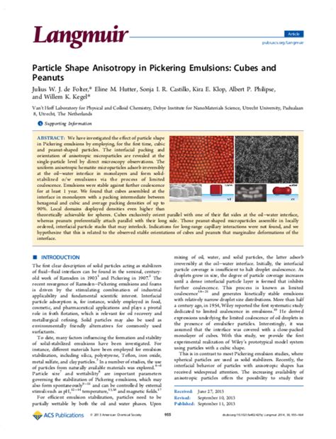 Pdf Particle Shape Anisotropy In Pickering Emulsions Cubes And Peanuts