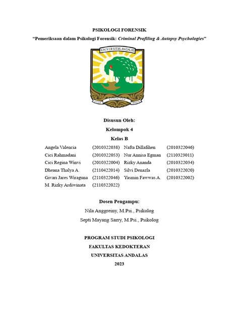 Criminal Profiling And Psychological Autopsies Pdf