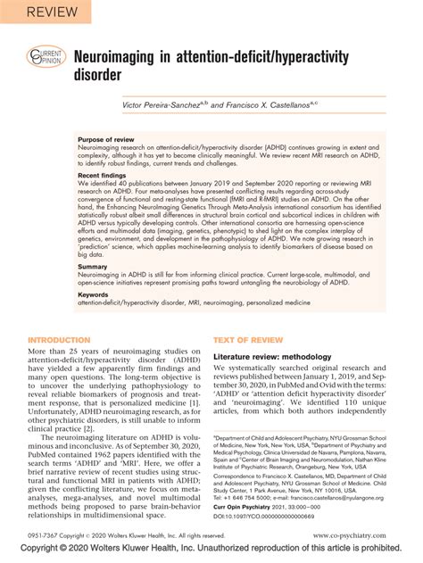 Pdf Neuroimaging In Attention Deficit Hyperactivity Disorder