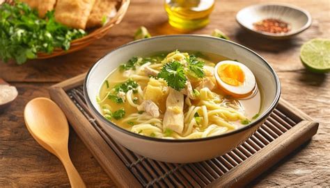 Steaming Bowl Of Soto Ayam Premium Photo